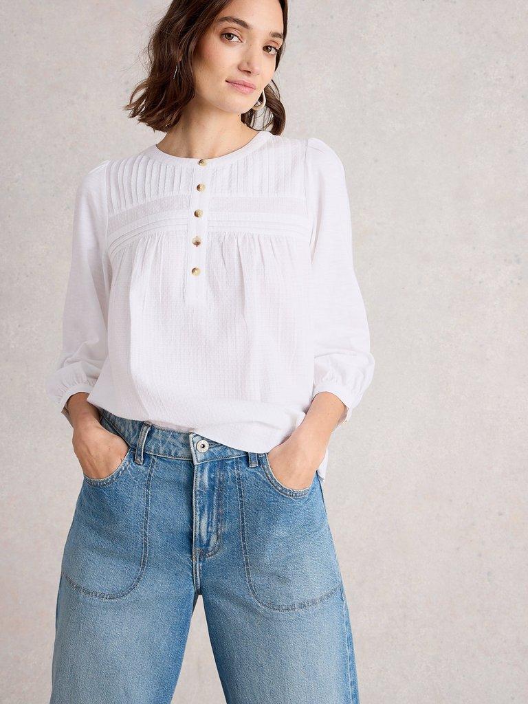 White Stuff Isla Half Button Top – White finn